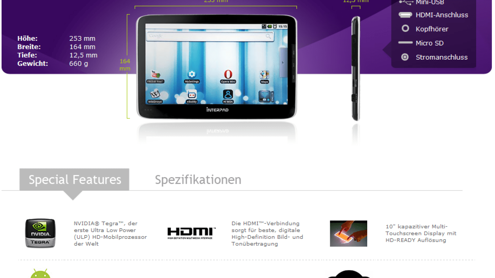 Interpad : Une tablette de 10", 1 Go de mémoire RAM et NVidia Tegra 2 ...