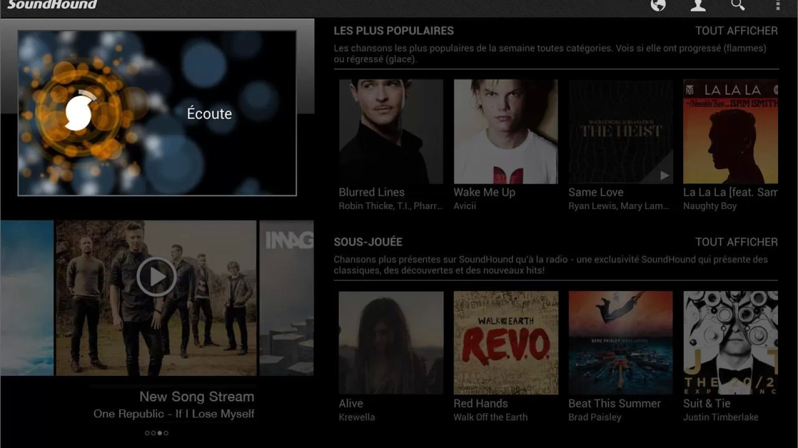 SoundHound, une amélioration de l'interface sur tablette