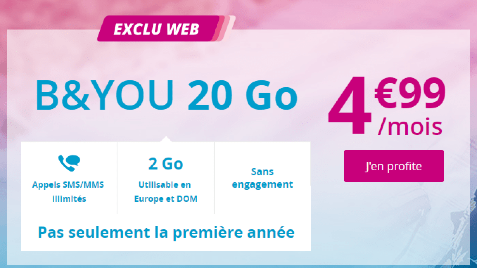 🔥 Bon Plan : le forfait B&You 20 Go à 4,99 euros par mois à vie est ...