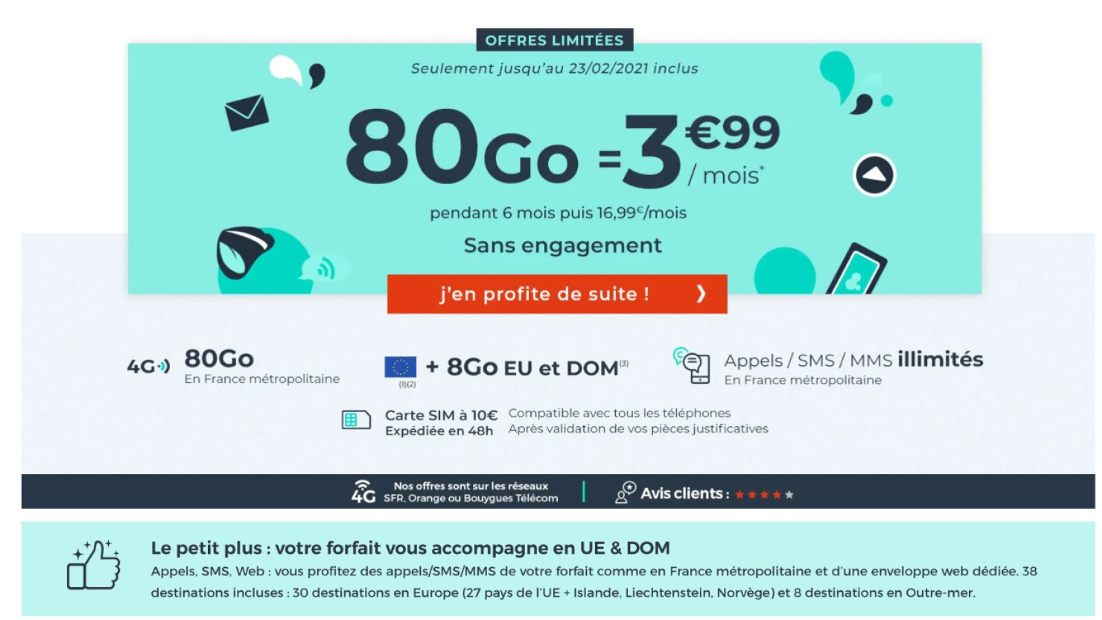 Vous ne trouverez pas moins cher que ce forfait 80 Go à seulement 3,99 euros