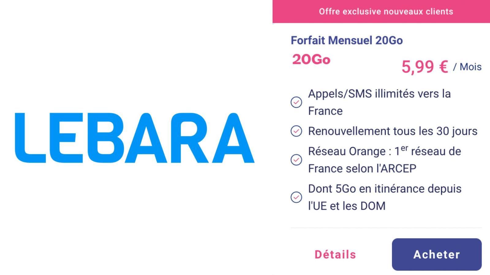 Vous ne trouverez pas de forfait mobile 4G de 20 Go moins cher que celui-ci