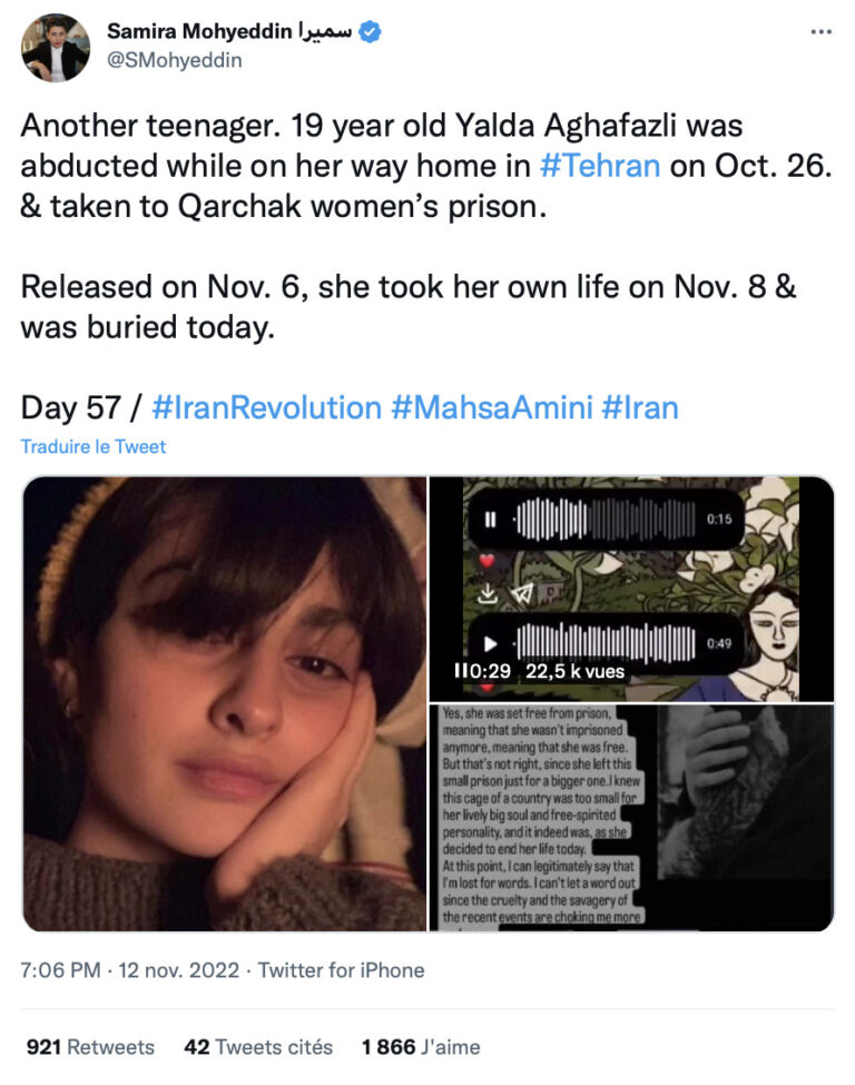 En Iran, une artiste de 19 ans a mis fin à ses jours après son incarcération - Madmoizelle