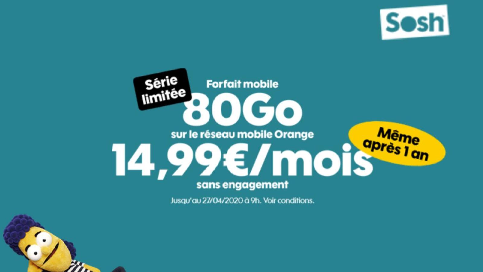 Sosh lance un nouveau forfait 4G : 80 Go de données pour 14,99 €/mois sans durée limitée - Numerama
